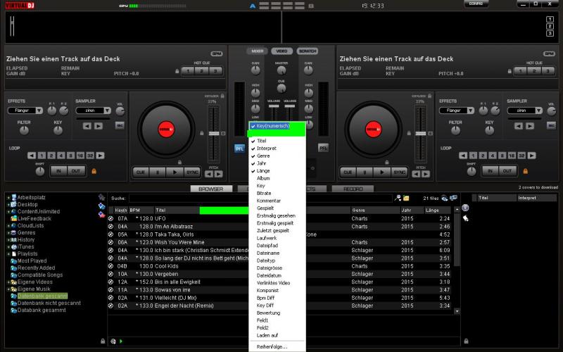 VirtualDJ - harmonic mixing tab